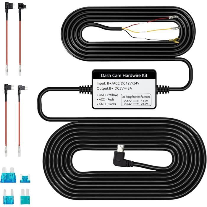 3-Lead Acc Dashcam Hard Wire Kit, Connecteur Usb Pour Dashcam 11.4Ft ...