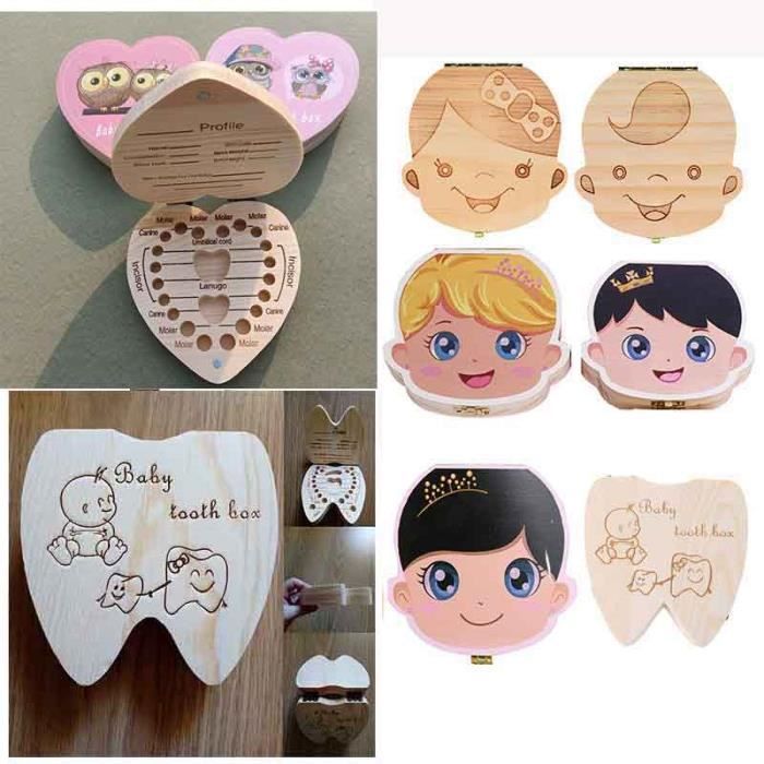 Boîte organiseur en bois pour dents de bébé, anglais-espagnol-Portugal ...