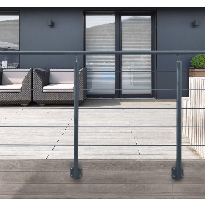 OPALU – Kit garde-corps 2m prêt-à-poser en aluminium à plat Gris ...