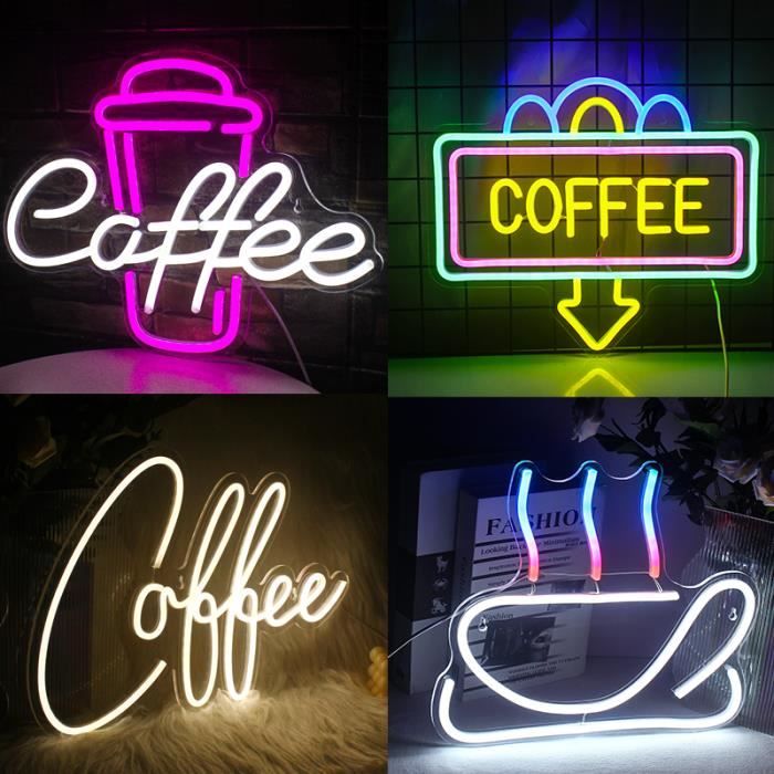 37x32cm-2 Enseigne Murale Néon LED Tasse à Café Shoous Décoration ...