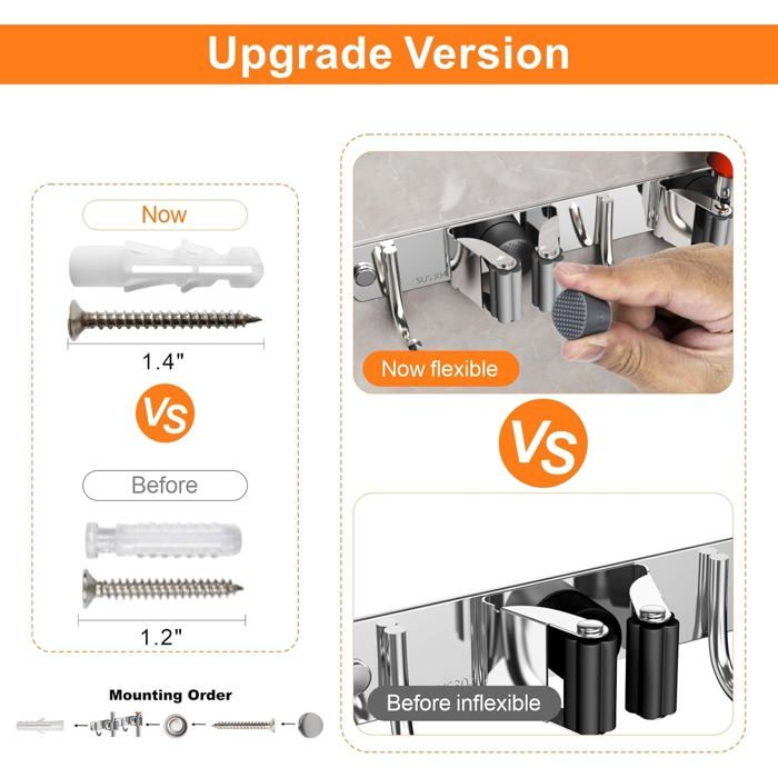 Support mural pour balai et serpillière, organisateur de balai amélioré ...