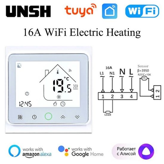 Thermostat Régulateur,Thermostat WiFi intelligent Tuya,régulateur de température,eau,électrique ...
