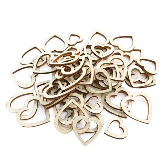 Coeurs en bois creux 100pcs creux coeur aimant puces en bois table de ...