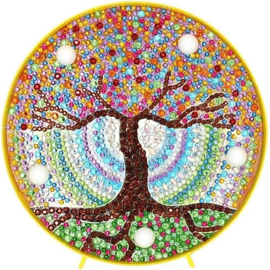 Domybest Arbre Coloré Diy 5D Diamond Painting Complet Avec Lampe Led Blanche Chaude Veilleuse ...
