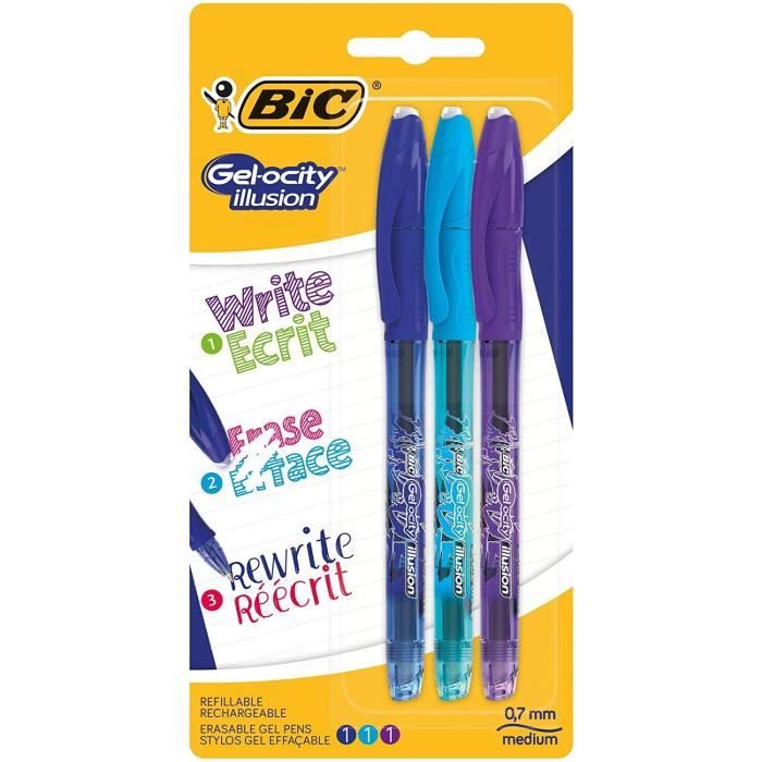 BIC® - Lot de 3 Stylos roller encre gel effaçable Gelocity Illusion ...