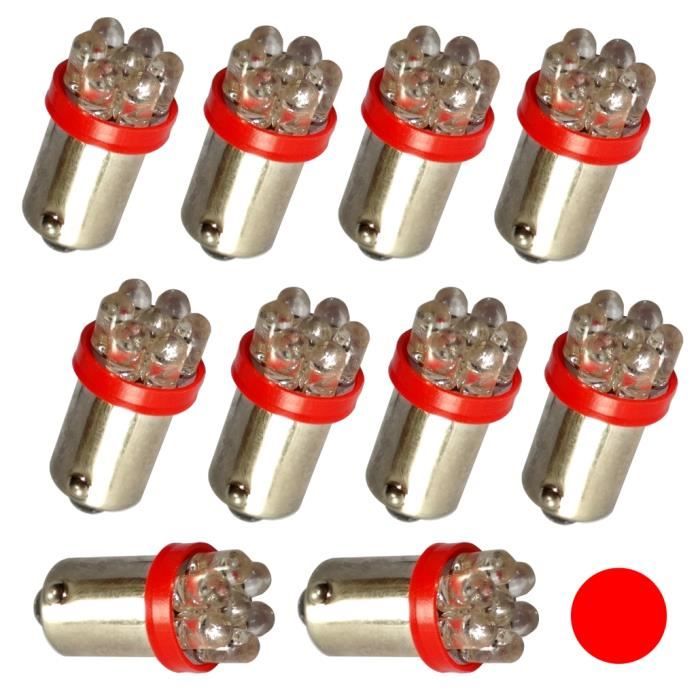 Aerzetix: 10x ampoule T4W T5W BA9s 12V 7LED rouge éclairage intérieur ...