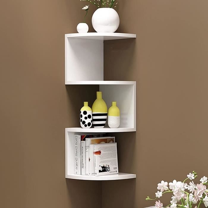 Tablettes murales Étagère en bois massif d'angle, étagère de stockage d ...