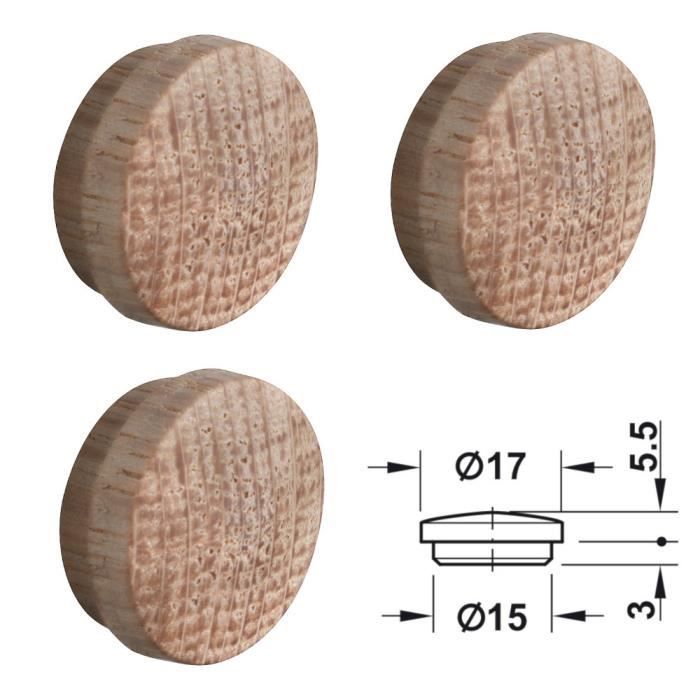 4x Cache trou bois naturel 15 mm Chêne vis plastique capuchon ...