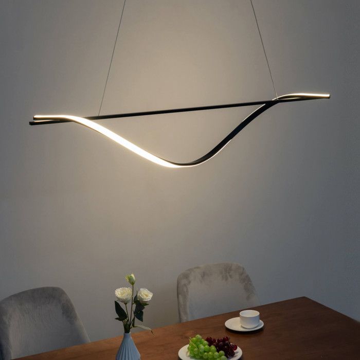 Longue suspension longiligne vague LED noire - Hilda - Cdiscount Maison