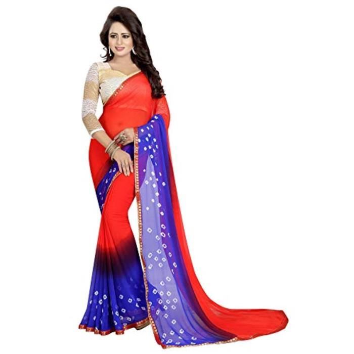 Chemisette Z3EUN Mousseline de soie indienne Bandhani Sari Saree rouge ...