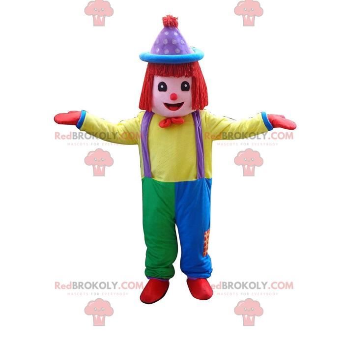 Mascotte de clown multicolore, costume de saltimbanque de cirque ...