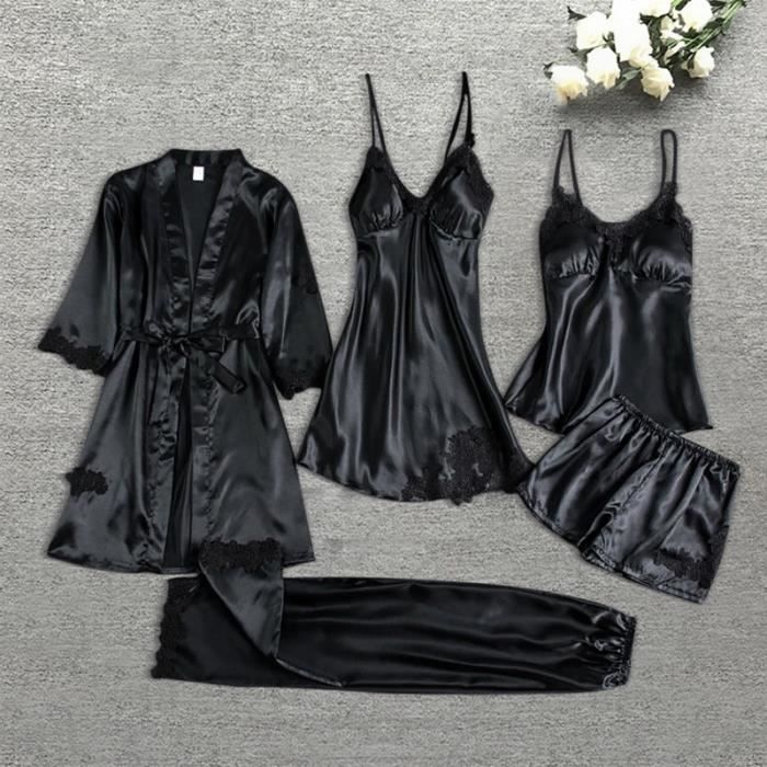 Pyjama flanelle femme - Ensemble Satin et - FR57BSF Black_a - Cdiscount ...