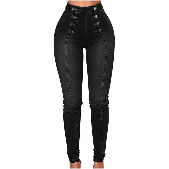 Sasaquoy Jeans Mode femme poche solide jean pantalon décontracté taille ...