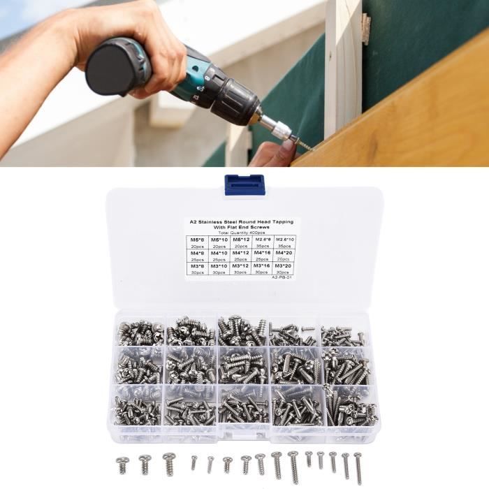 CHE Vis à tête cylindrique Kit d'assortiment de vis autotaraudeuses à tête cylindrique croisée ...