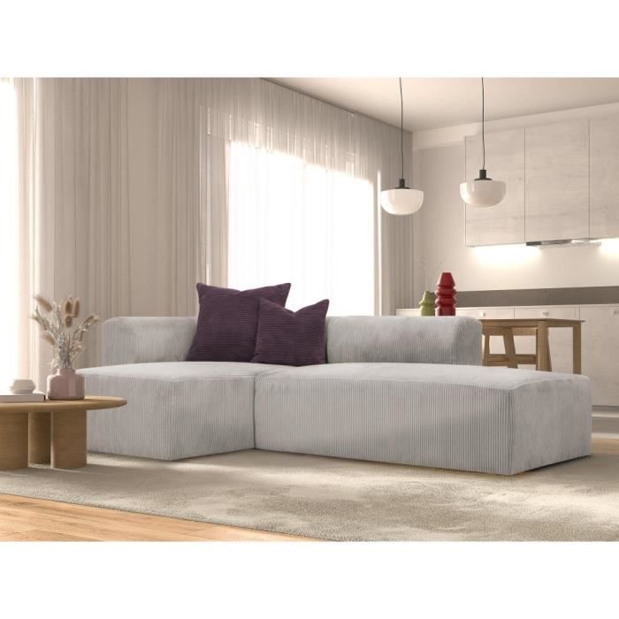Canapé d'angle gauche en velours côtelé gris JANAO - Cdiscount Maison