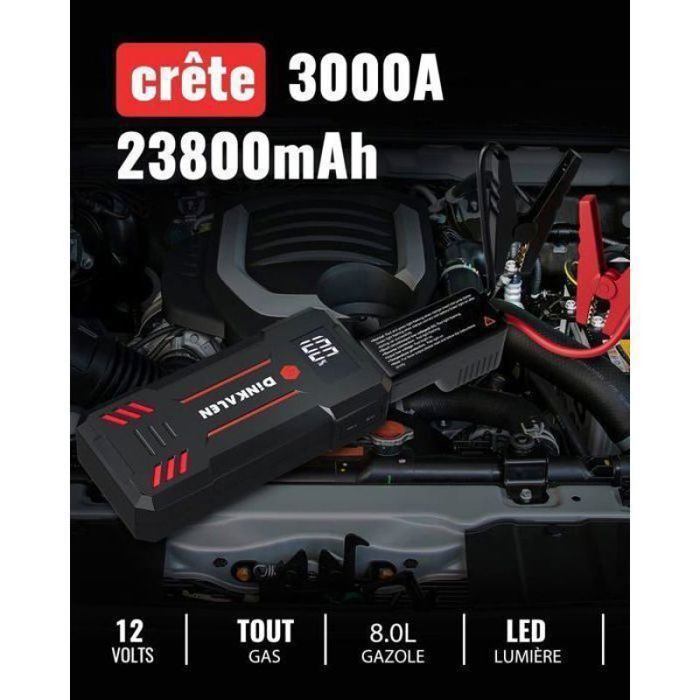 Booster batterie auto Booster 23800mAh 3000A, Démarreur auto essence ...