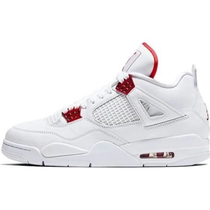 NIKEX Air-Jordanx 4 Retro Metallic Red Blanche et Rouge Femme Homme AJ4 ...