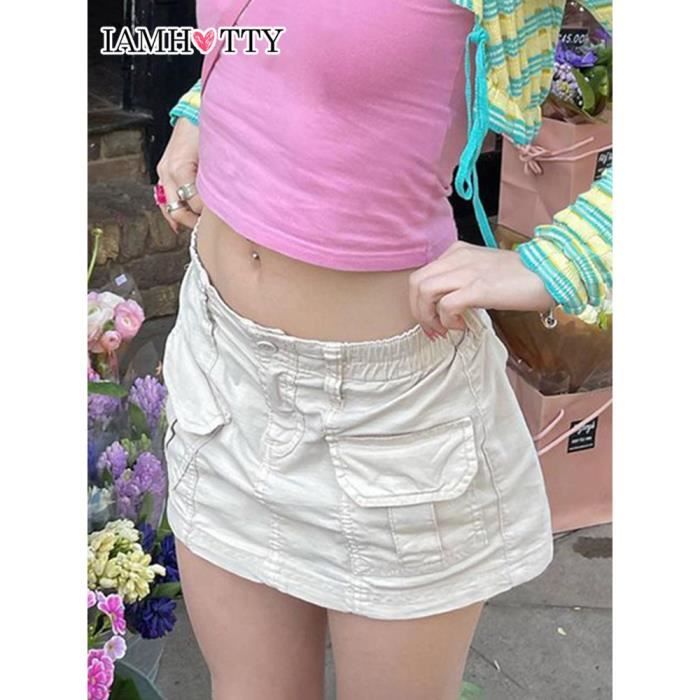 Jupe,Mini-jupe Cargo blanche pour femmes, taille basse, droite, crayon ...