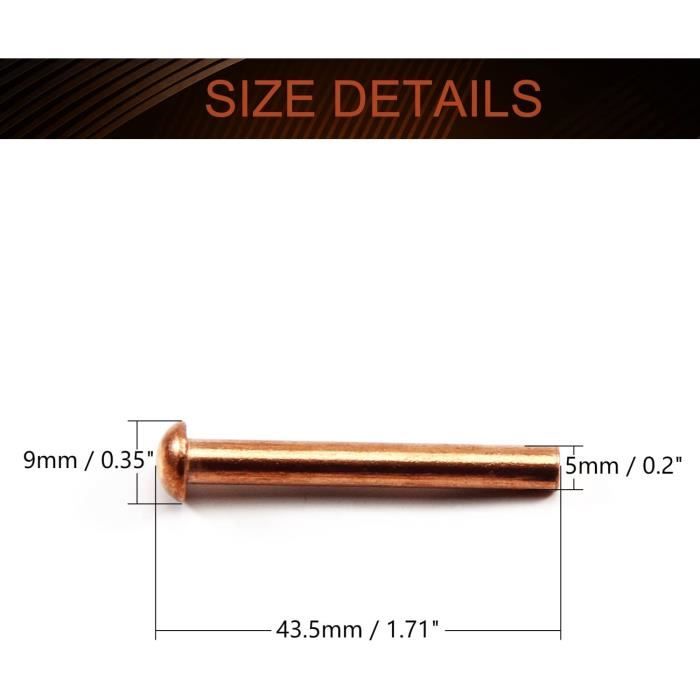 Lot De 20 Rivets M5 À Tête Ronde En Cuivre Massif De 0,5 Cm De Diamètre ...