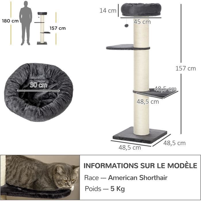 Arbre à Chat geant 157cm Grand grattoir Maine Coon Centre d'activités ...