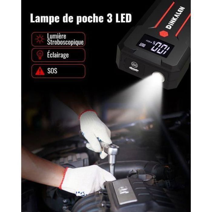 Booster batterie auto Booster 23800mAh 3000A, Démarreur auto essence ...