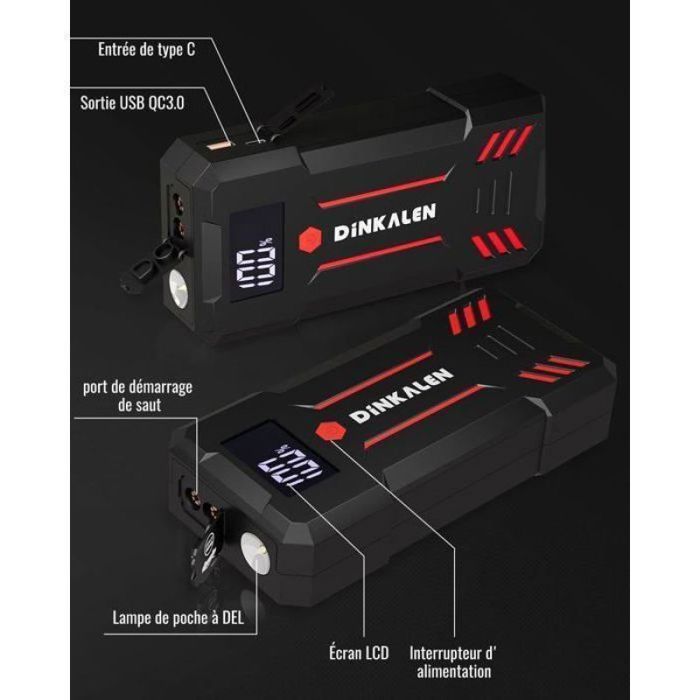 Booster batterie auto Booster 23800mAh 3000A, Démarreur auto essence ...