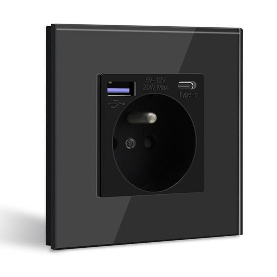 TRAHOO-Prise Murale avec USB C PD20W Noir,Prise de courant à Encastrer ...