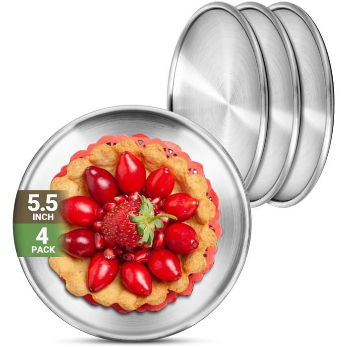 Lot 4 Assiettes Inox 304 14cm - Snacks/Buffet/Grill Résistantes ...