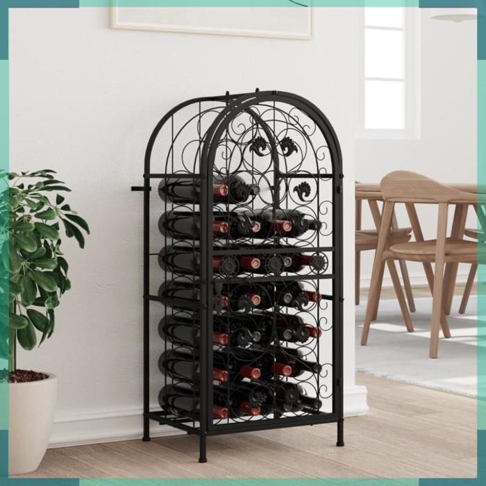 ASHATA Casier à bouteilles 33 bouteilles noir 45x36x100 cm fer forgé -FHE358369 - Cdiscount Maison