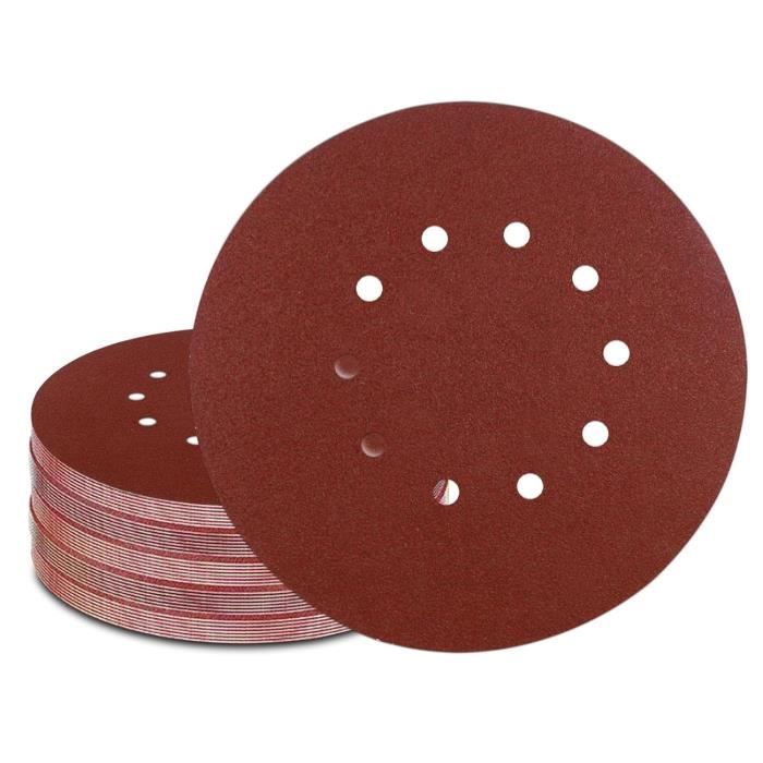 25 Pièces Papier De Verre 225 mm, Disque Abrasif 225 mm, 10 trous, Pour ...