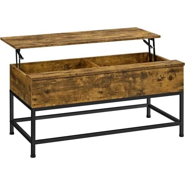 Table Basse Rustique à Plateau Relevable Compartiments de Rangement ...