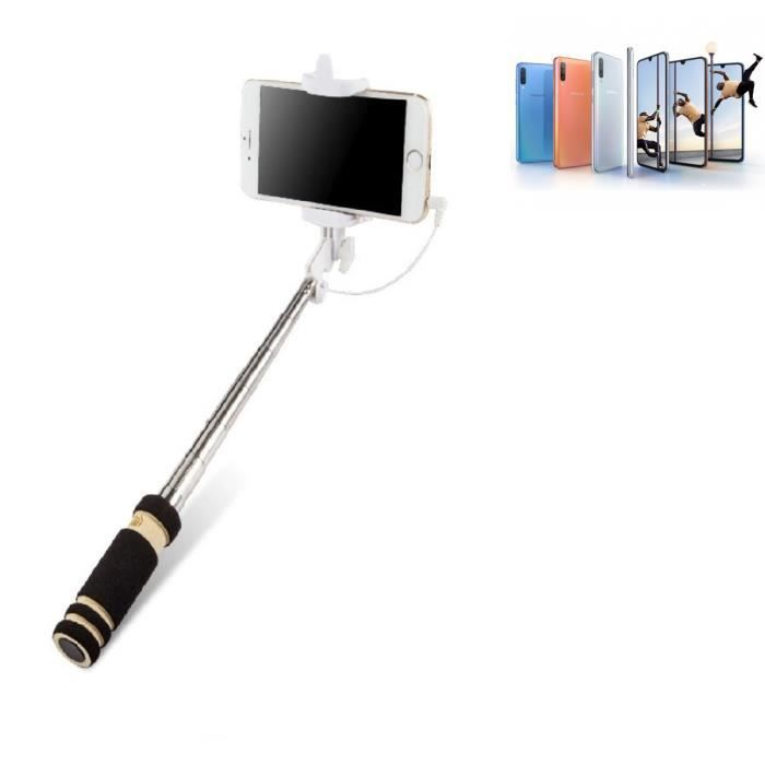 Pour Samsung Galaxy A70 Selfie bâton Selfie-Stick Bouton Nappe Monopod ...