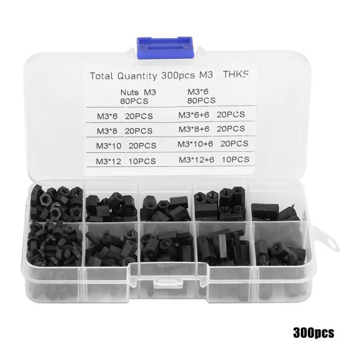 300pcs noir M3 mâles femelles entretoises vis écrous kit d'assortiment avec boîte - Cdiscount Auto