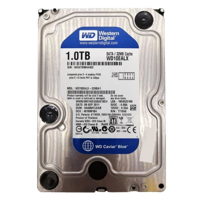 Disque Dur 1To SATA 3.5" Western Digital Caviar Blue WD10EALX-229BA1 ...