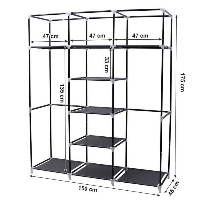 Armoire penderie - Noir - 175*150*45cm - 2 pendu - Cdiscount Maison