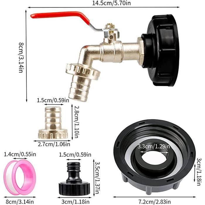 1 2 Robinet Cuve 1000L,S60X6 IBC Raccord Robinet,Robinet de Jardin avec Adaptateur en Plastique ...