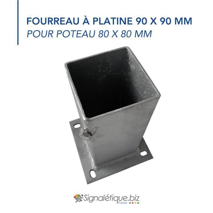 Fourreau à platine pied de poteau acier galvanisé 90 x 90 mm (pour ...