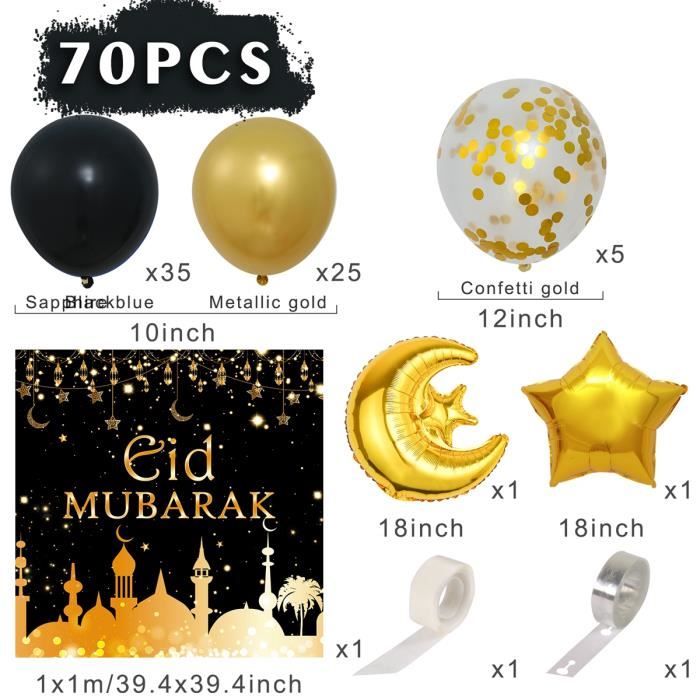 Eid Mubarak Ramadan Décoration Ballons Set, 70 Pièces Ballons en Or ...