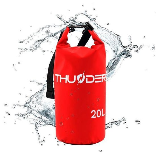 THUNDER® Sac Étanche Rouge 20 L | Imperméable | Pour Paddle, Kayak ...