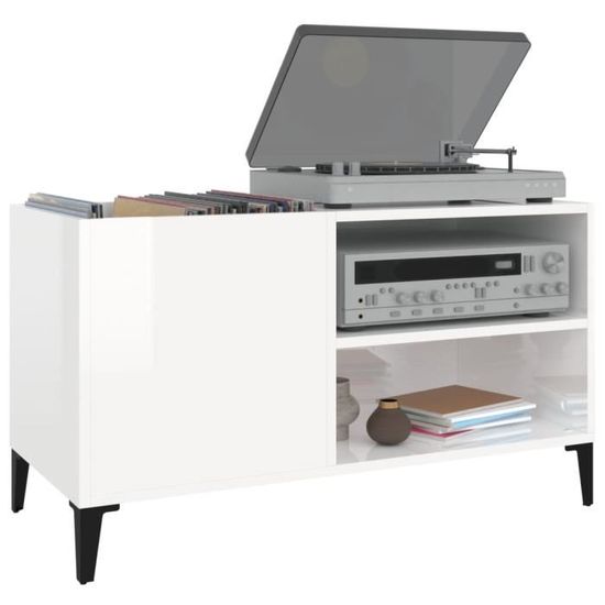 ABB Armoire à disques blanc brillant 84,5x38x48cm bois d'ingénierie ...