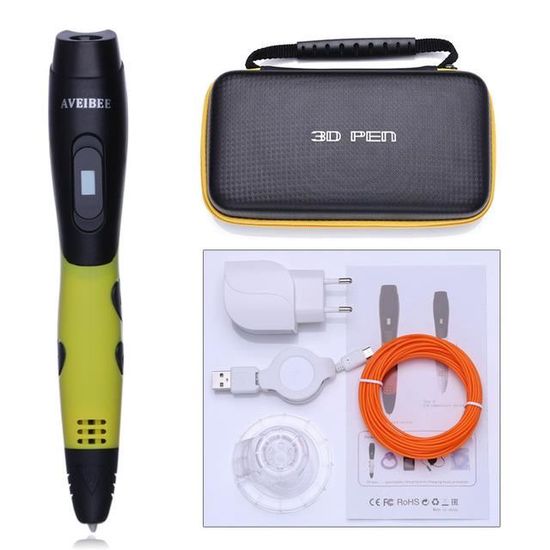 Stylo imprimante 3D,Only Yellow Pen--Stylo'impression 3D bleu avec recharge en plastique PLA ...