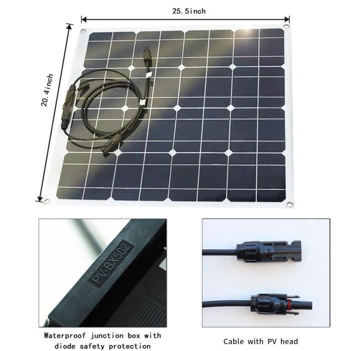 16V 50W--Panneau Solaire Flexible 12v, 110v, 220v, 50w, Pour Bateau, Voiture, Yacht, Camping-car ...