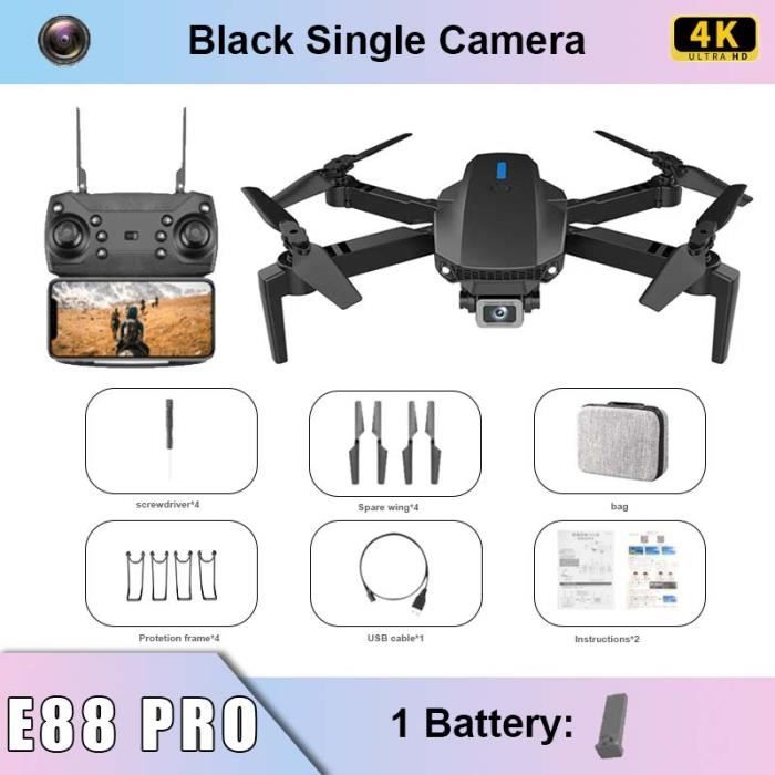 Noir-simple C-4K-1B-KBDFA Drone E88 Pro avec caméra grand angle HD 4K 2023 P, WIFI, FPV ...
