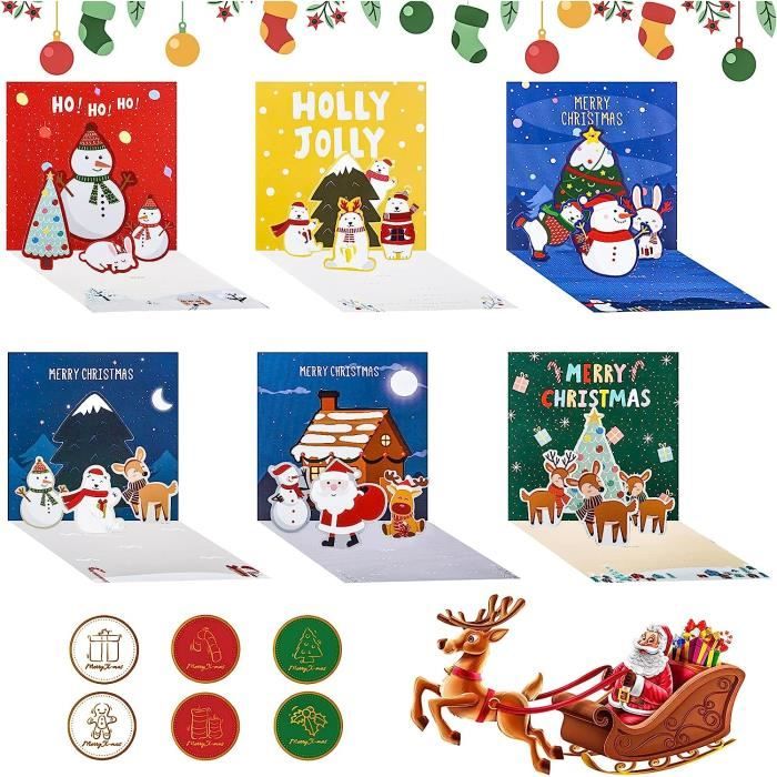 Cartes de Noël 3D, Paquet de 6 Cartes de Noël, Cartes De Noël avec ...