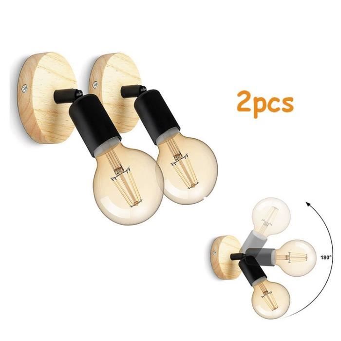 Lot de 2 Applique Murale Interieur en Bois Vintage Zaku Lampe murale ...