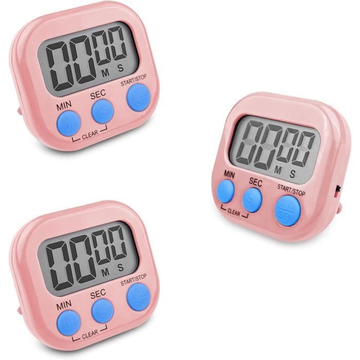 3 Pièces Minuteur De Cuisine Magnétique Rose, Chronometre Avec Grand Écran Lcd, Chronomètre Et ...