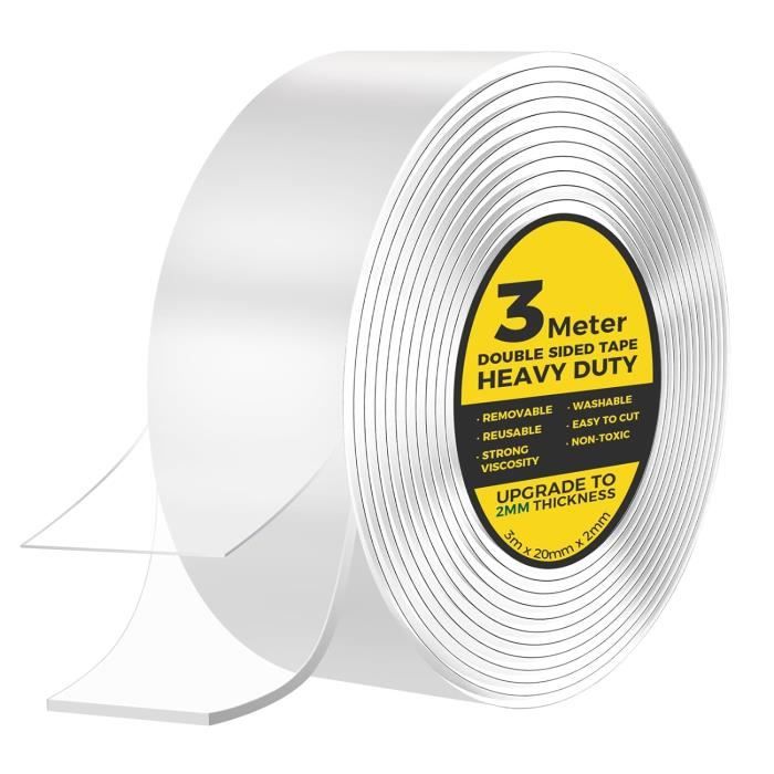 3 M Ruban Adhésif Double Face Extra Fort Transparent, 2Mm Epaisseur ...