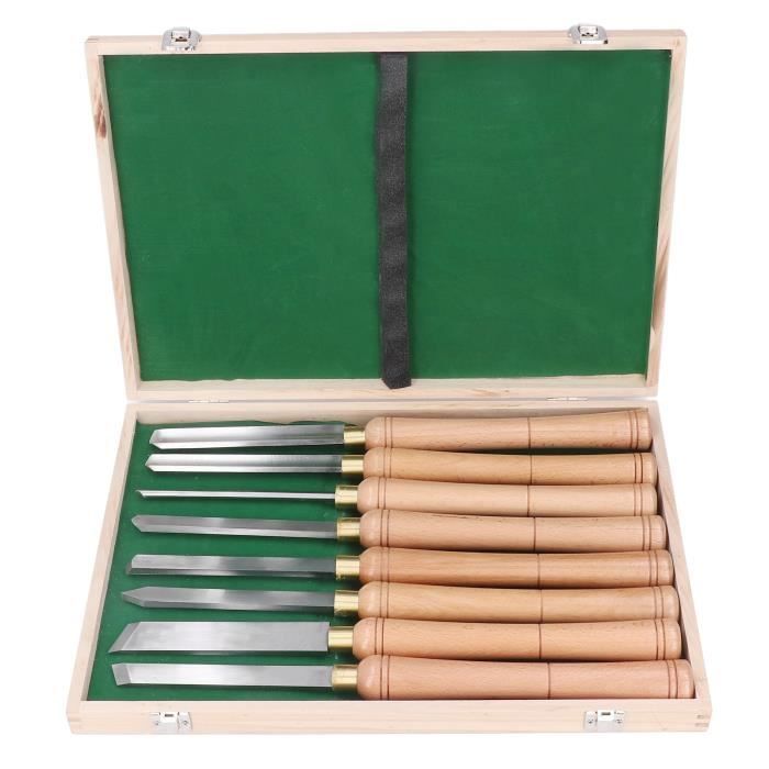 Cikonielf outil de tournage du bois 8 pièces outil de tournage tenu dans la main tour en acier à ...