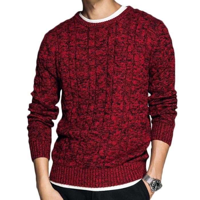 Pull Homme Couleur Unie Ras du Cou Tissage Jacquard Épaissi VêTement ...