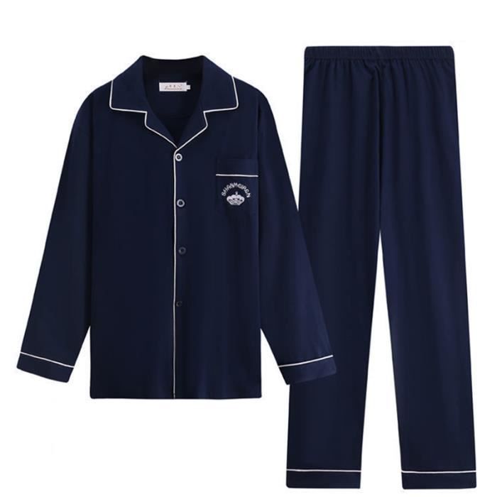 Pyjama Homme en Coton Col revers Manches longues Confortable - AIEVIS ...